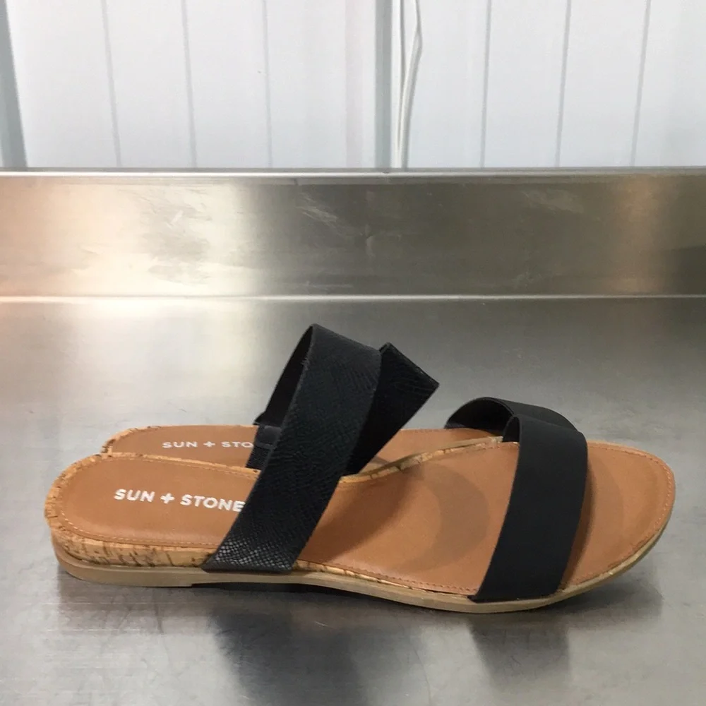 Shoes | Sun Stone Black Leather Slide Sandals For Women Size 15 | Poshmark